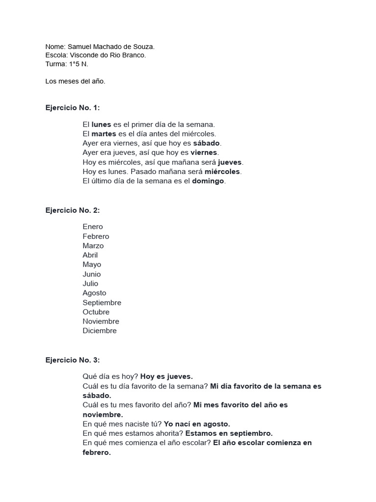 Los Meses Del Ano. | PDF