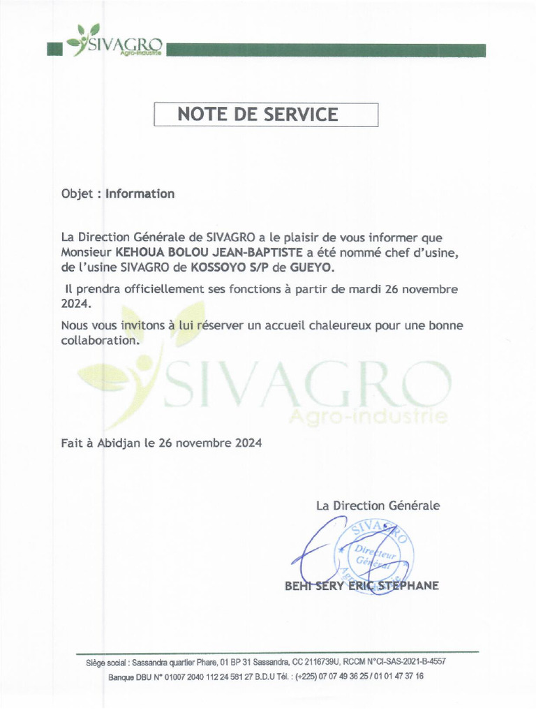 Note de Service | PDF