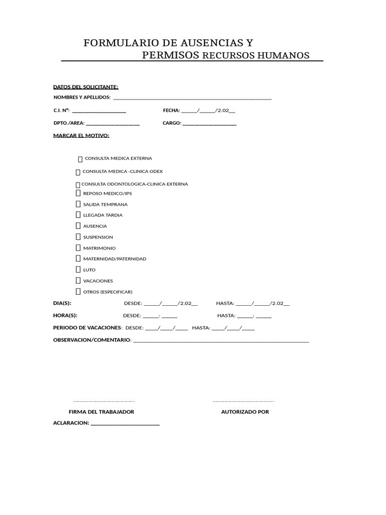 Formulario de Ausencias y Permisos | PDF