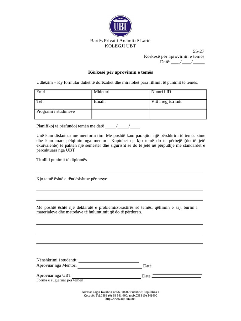 Formular-Kerkesa Per Aprovim Te Temes | PDF