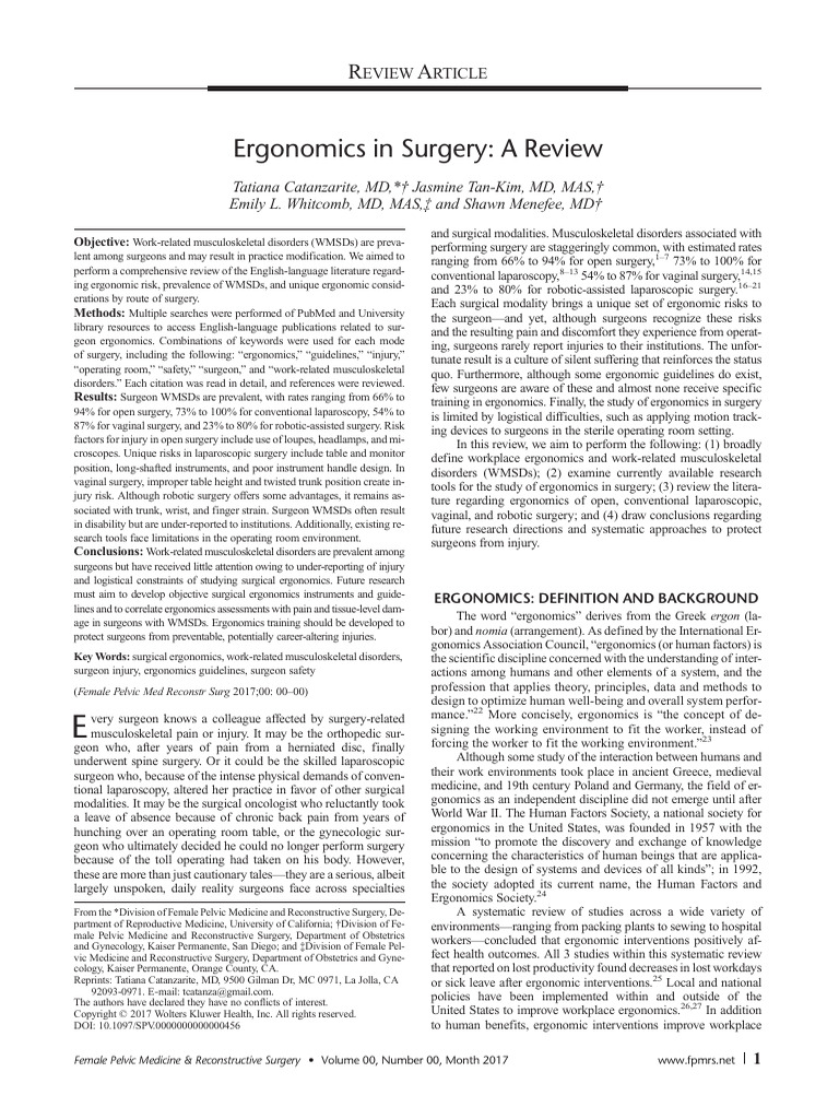 Ok Ergonomics in Surgery A Review | PDF | Anatomical Terms Of Motion | Human Factors And Ergonomics