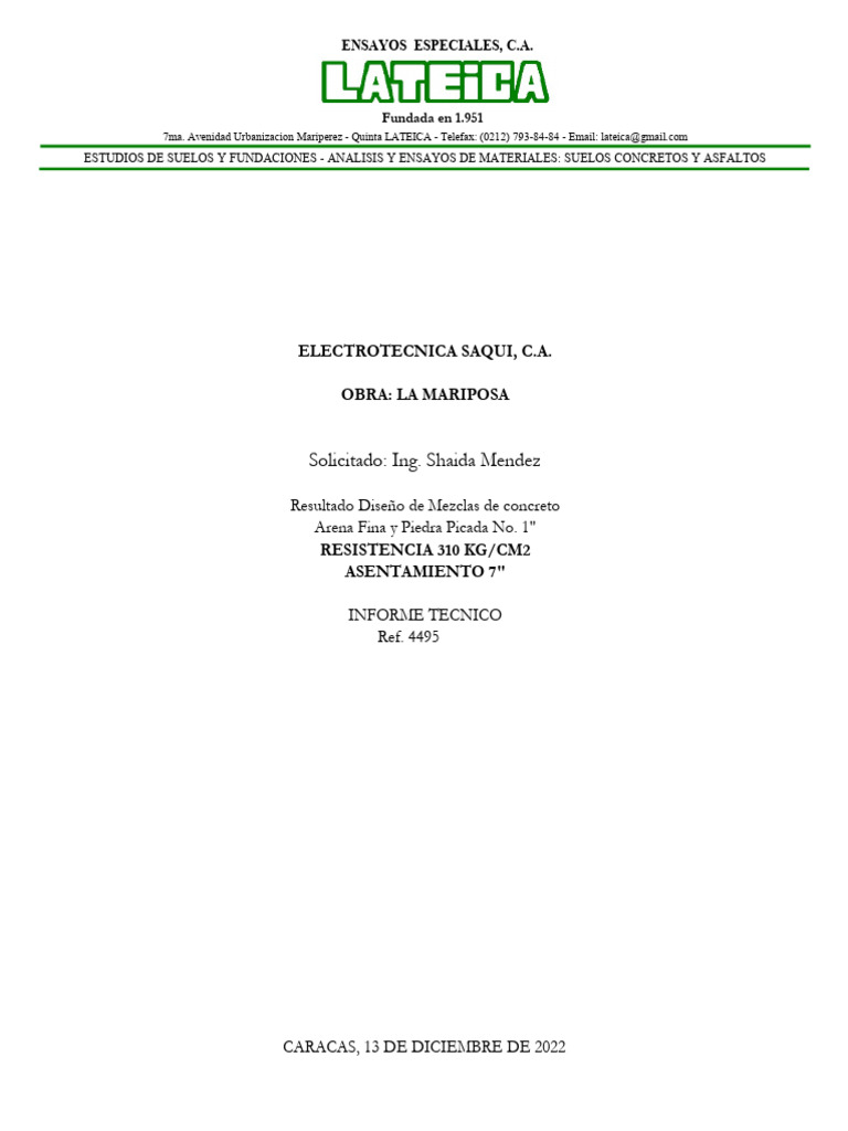 Diseño Mezcla Saqui | PDF | Hormigón | Cemento