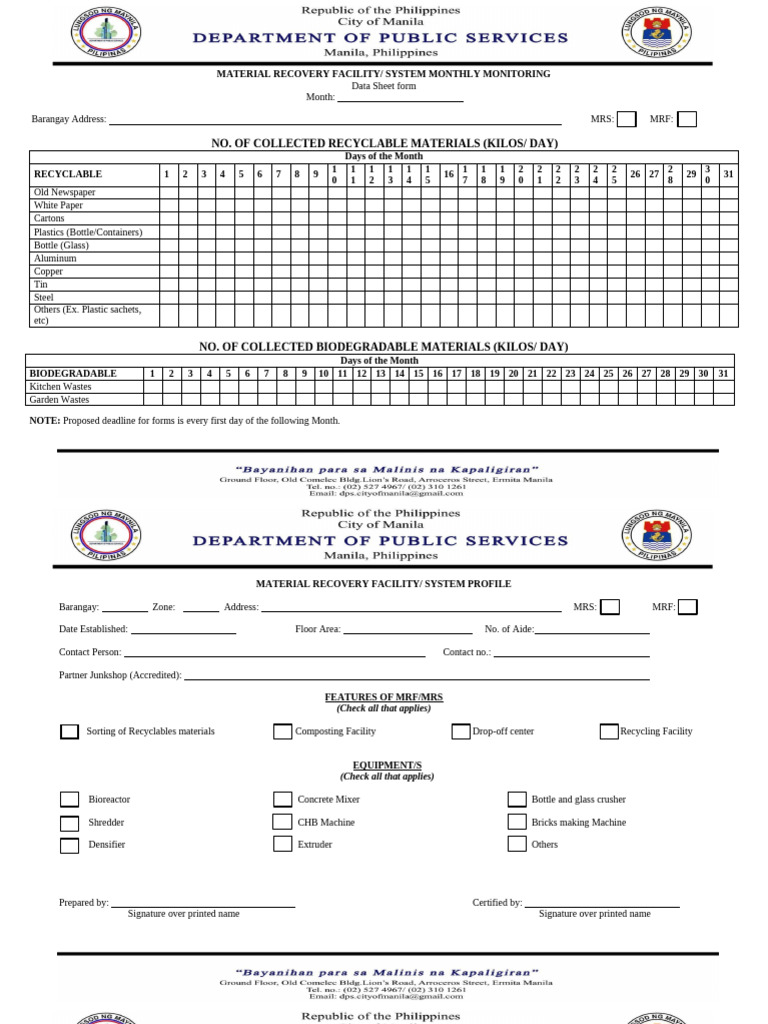 MRF - S Data Sheet Form Official | PDF | Recycling | Waste Management