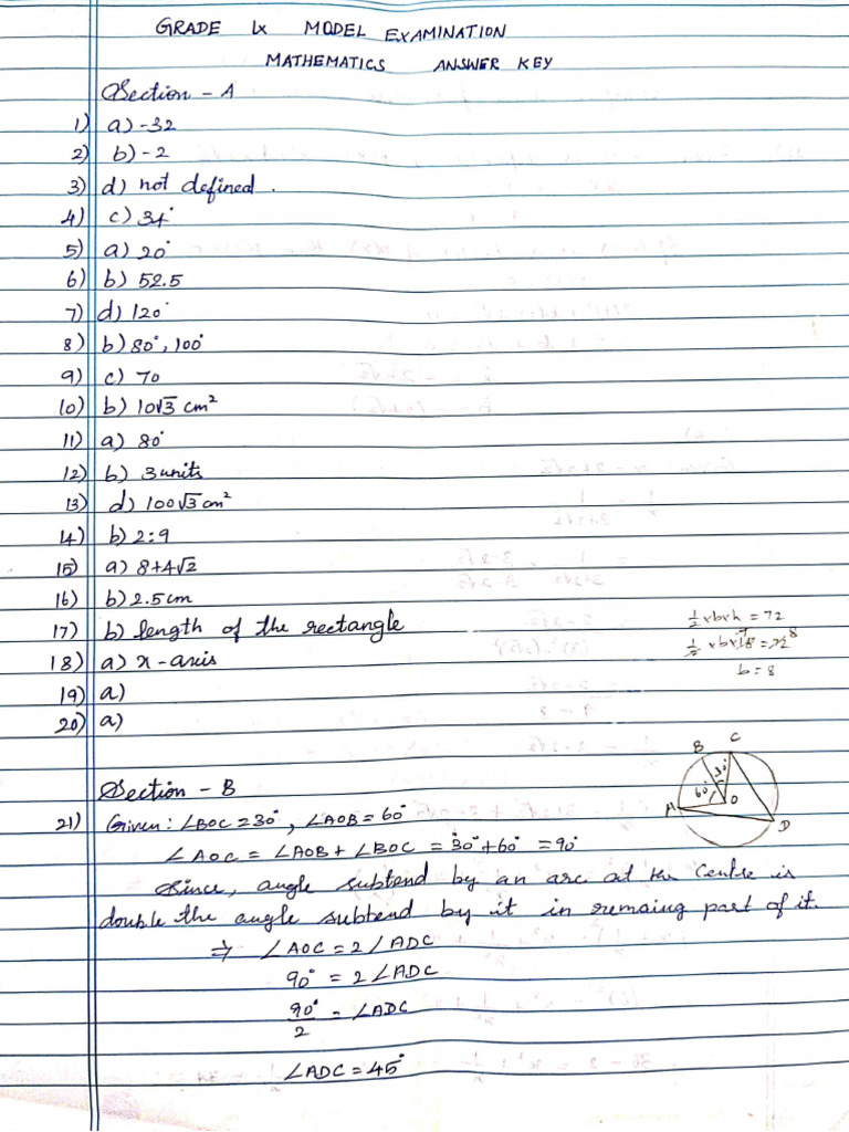 IX Maths Model Answer Key | PDF