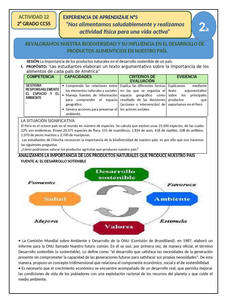 2do. Semana 22 Ficha A CCSS | PDF | Sustentabilidad | Desarrollo sostenible