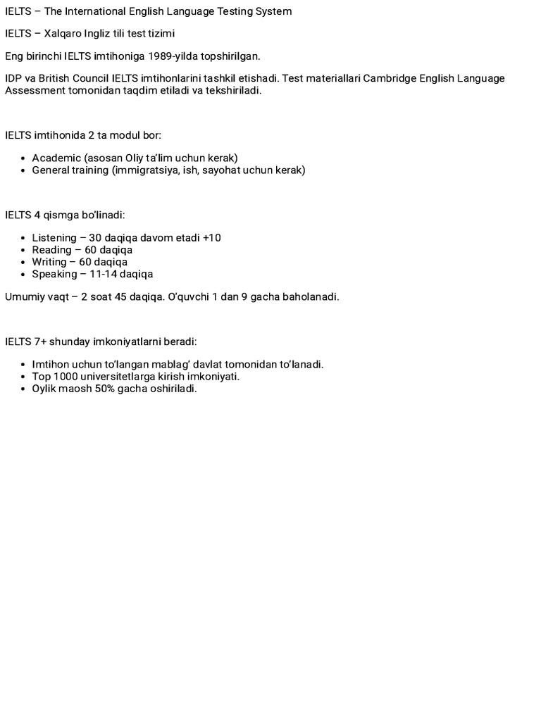 Dars 1 IELTS Introduction | PDF