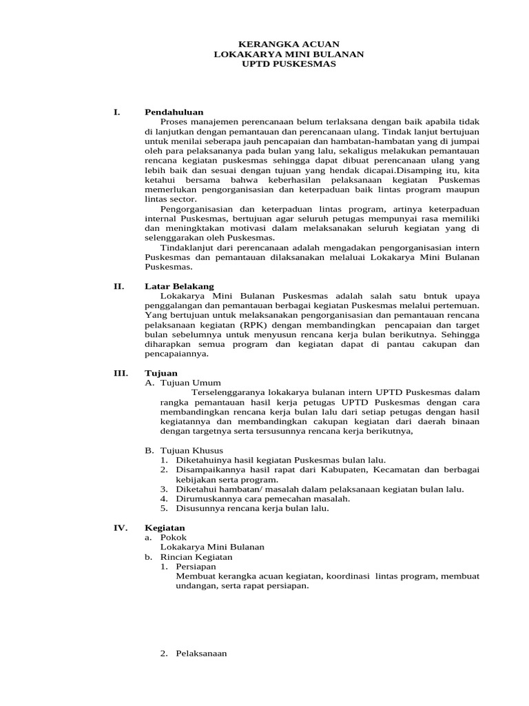 KAK Lokbul UPTD Puskesmas | PDF