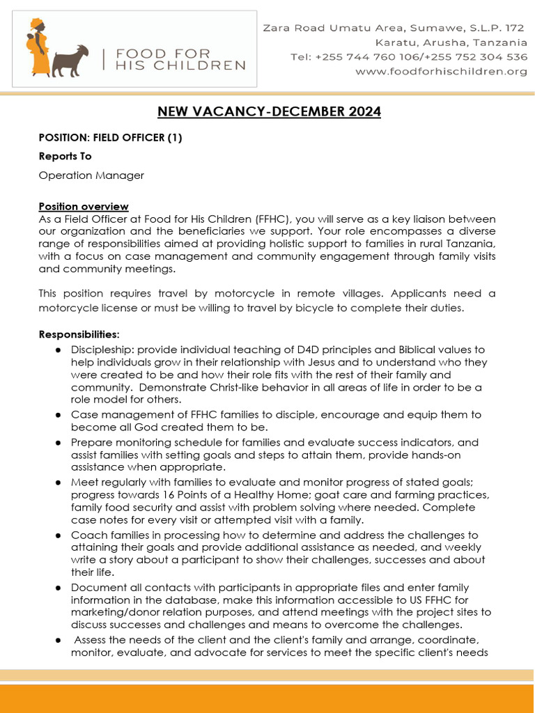 Field Officer Job Description | PDF | Disciple (Christianity)