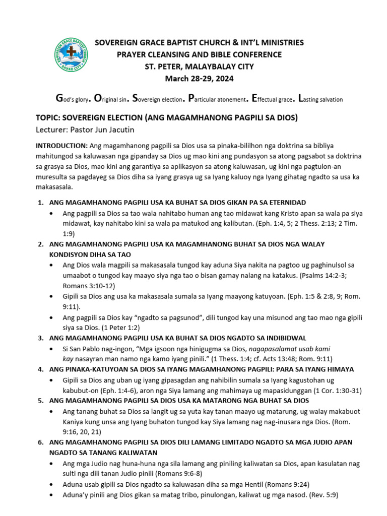 Sovereign Election - Ang Kaluwasan Nga Walay Katapusan | PDF