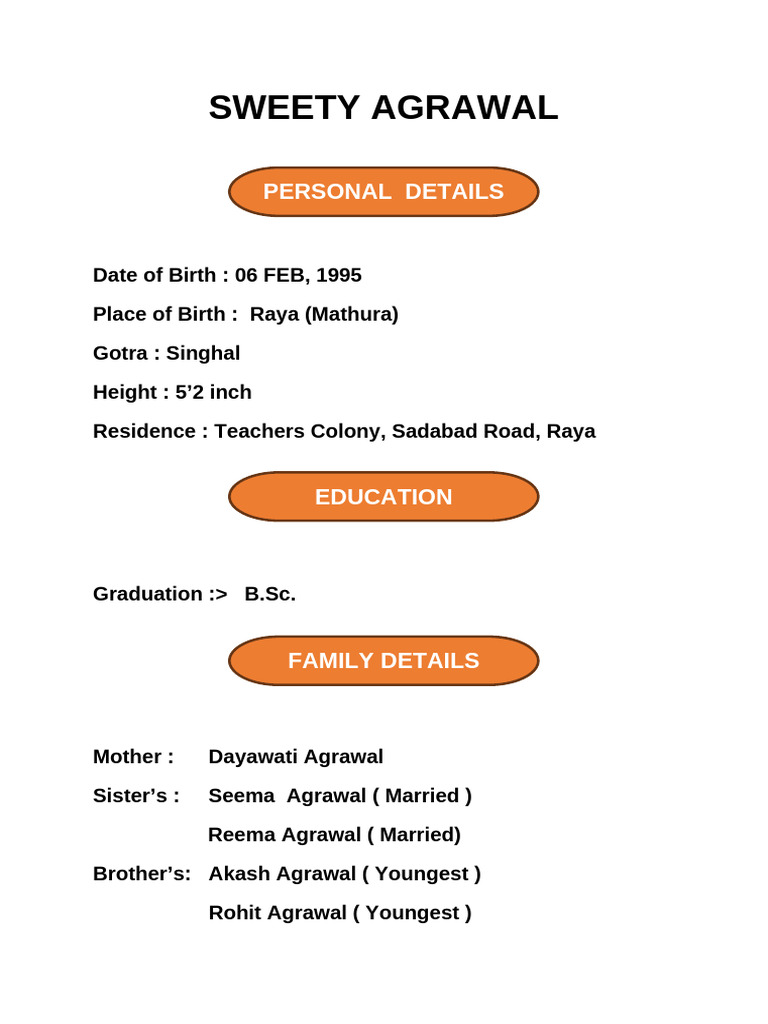 Sweety Agrawal Personal Profile | PDF