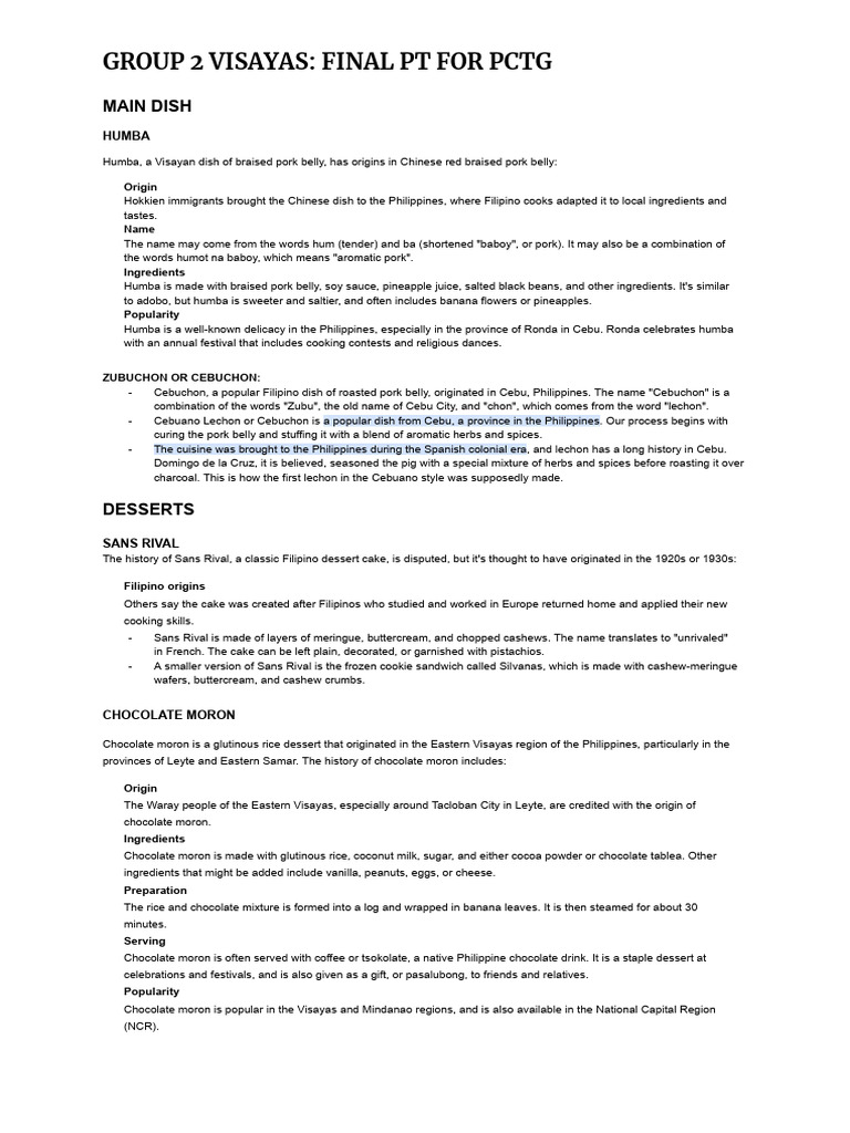 Visayas Dish | PDF | Asian Cuisine | Food And Drink