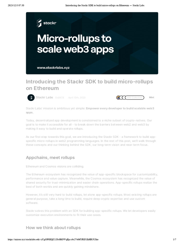 2 Introducing The Stackr SDK To Build Micro-Rollups On Ethereum - Stackr Labs | PDF | Cloud ...