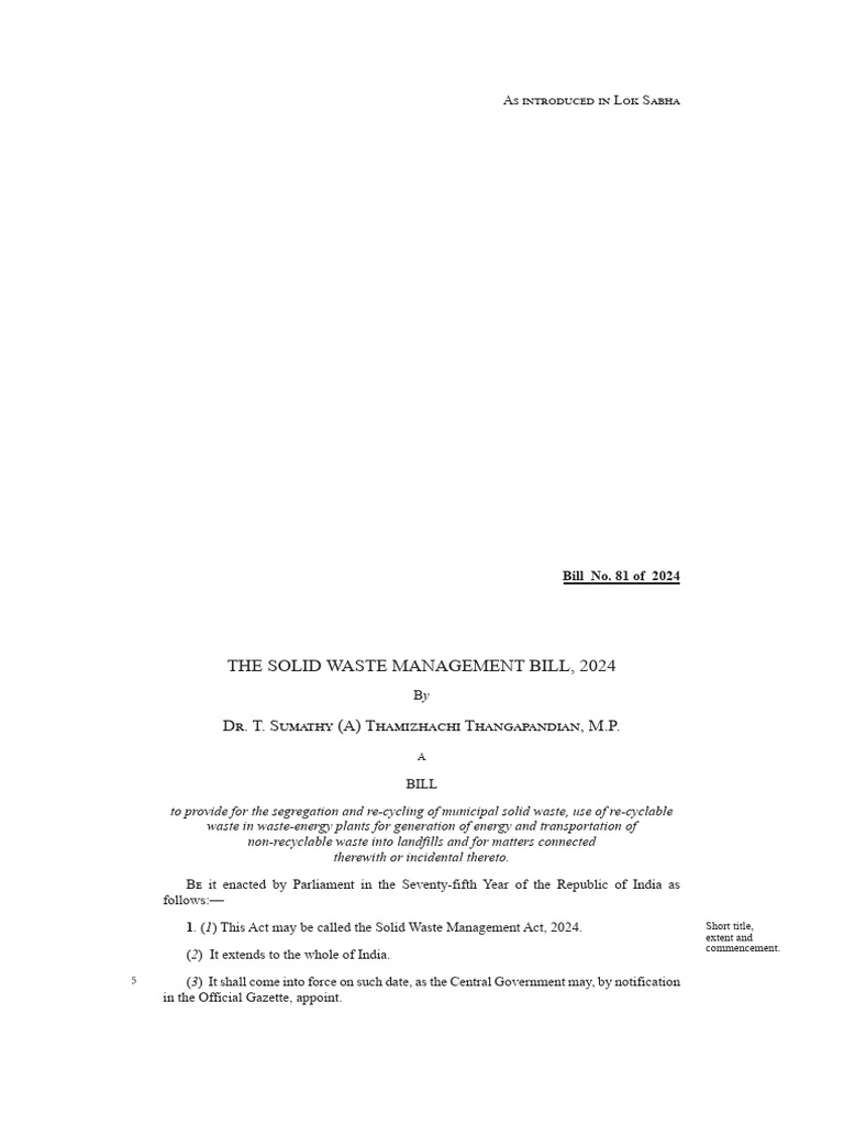 Solid Waste Management Bill 2024 | PDF | Waste | Waste Management