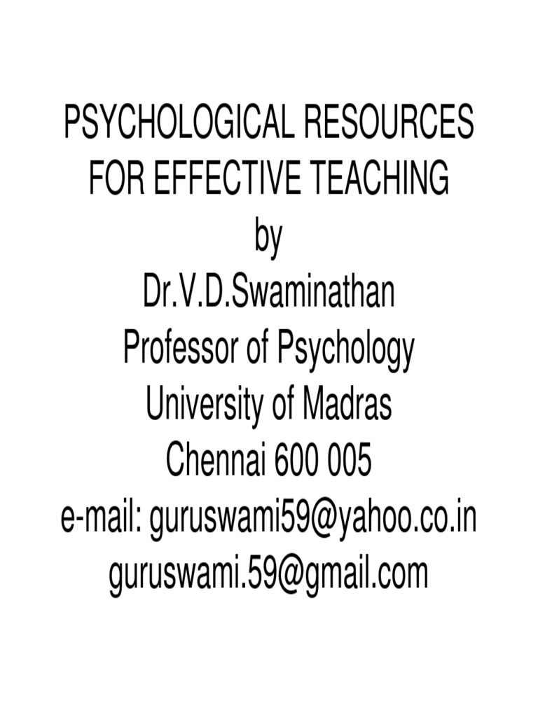 Psychological Resources For Effective Teaching | PDF