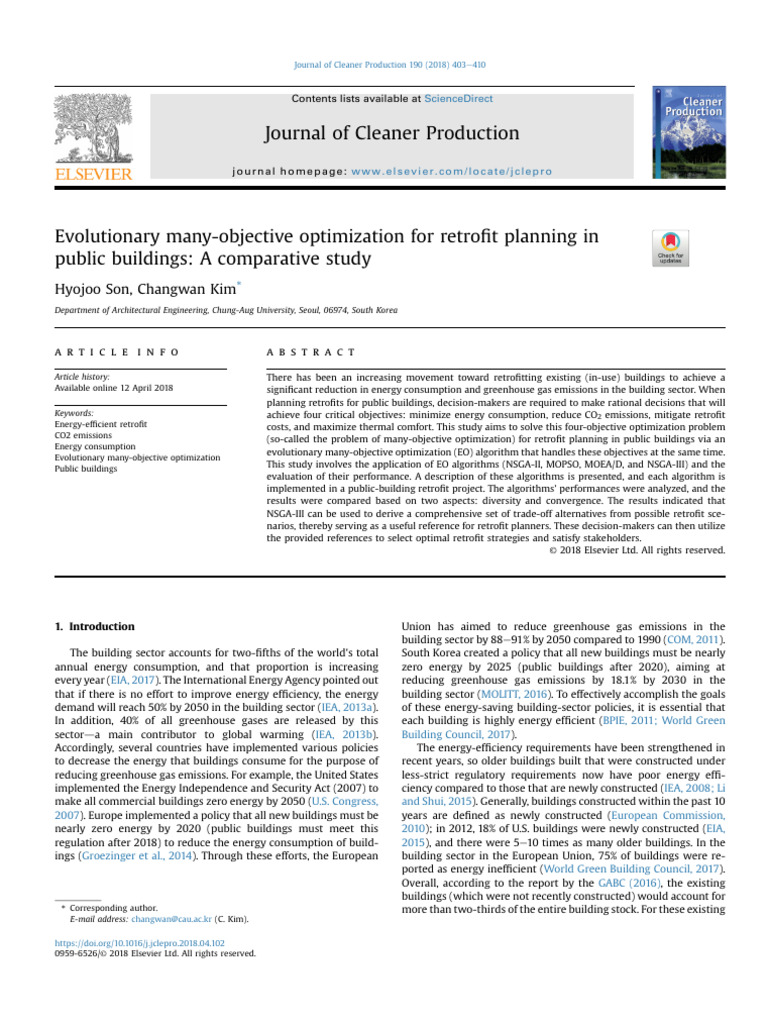 Evolutionary Many Objective Optimization For Retrofit Planning In Pdf Mathematical