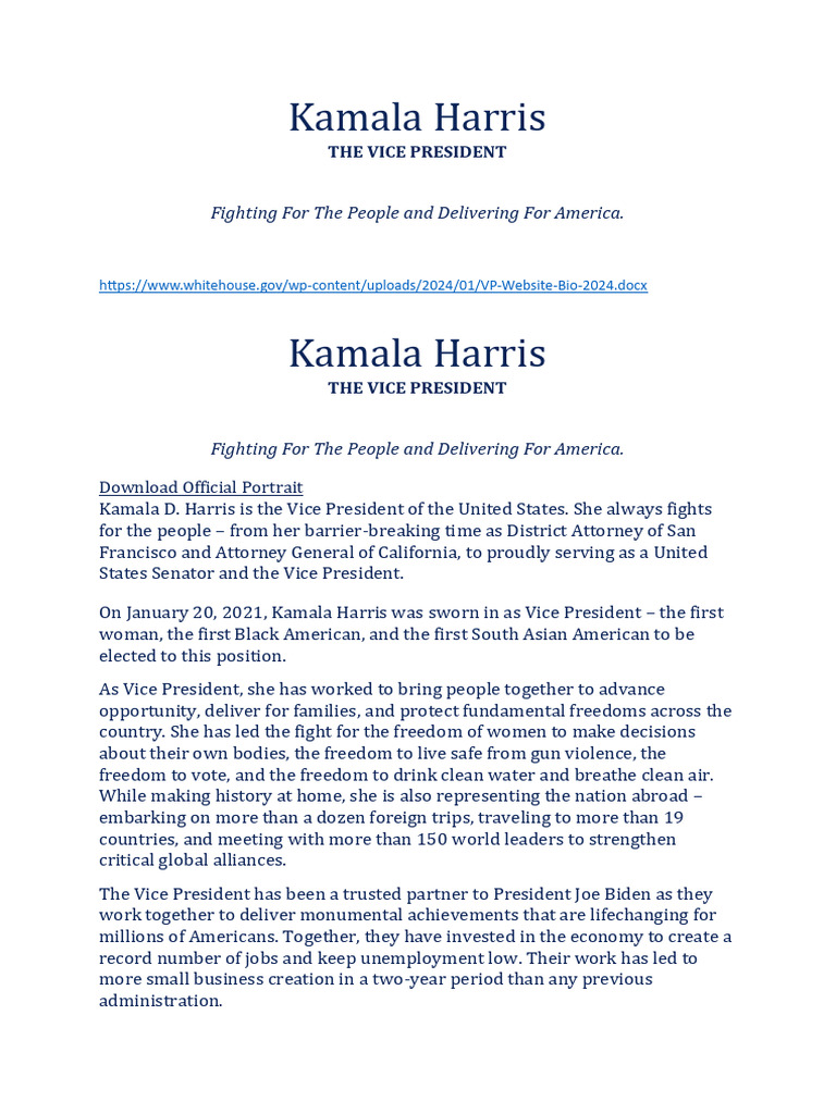 Kamala Harris: Vice President's Journey | PDF | Kamala Harris | Vice ...