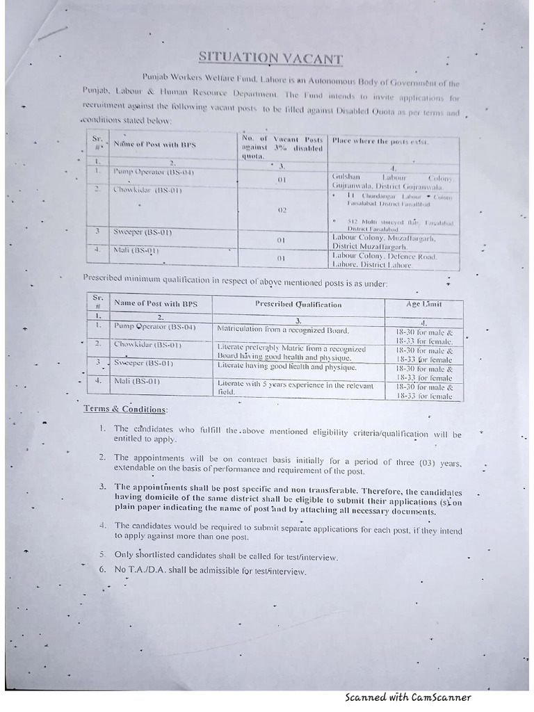 Advertisement For Situation Vacant - 1 | PDF