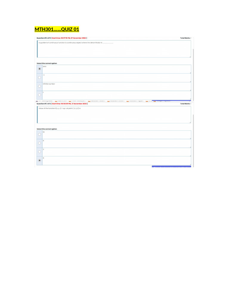 MTH301 Quiz file | PDF
