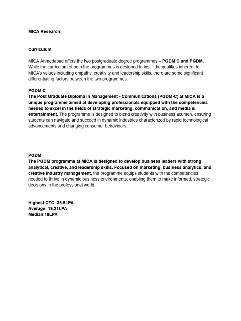 MICA Research_ | PDF | Graduate Management Admission Test | Master Of ...