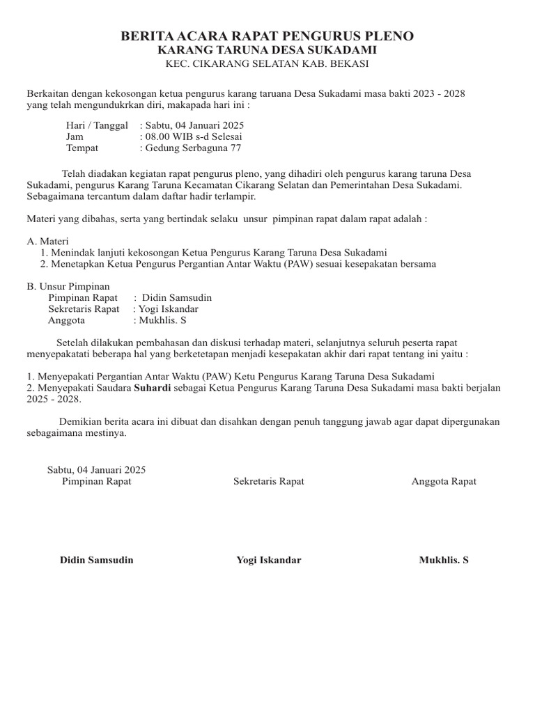 Berita Acara Rapat Pleno | PDF