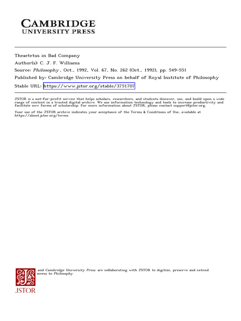 Williams TheaetetusBadCompany 1992 | PDF | Plato | Epistemology