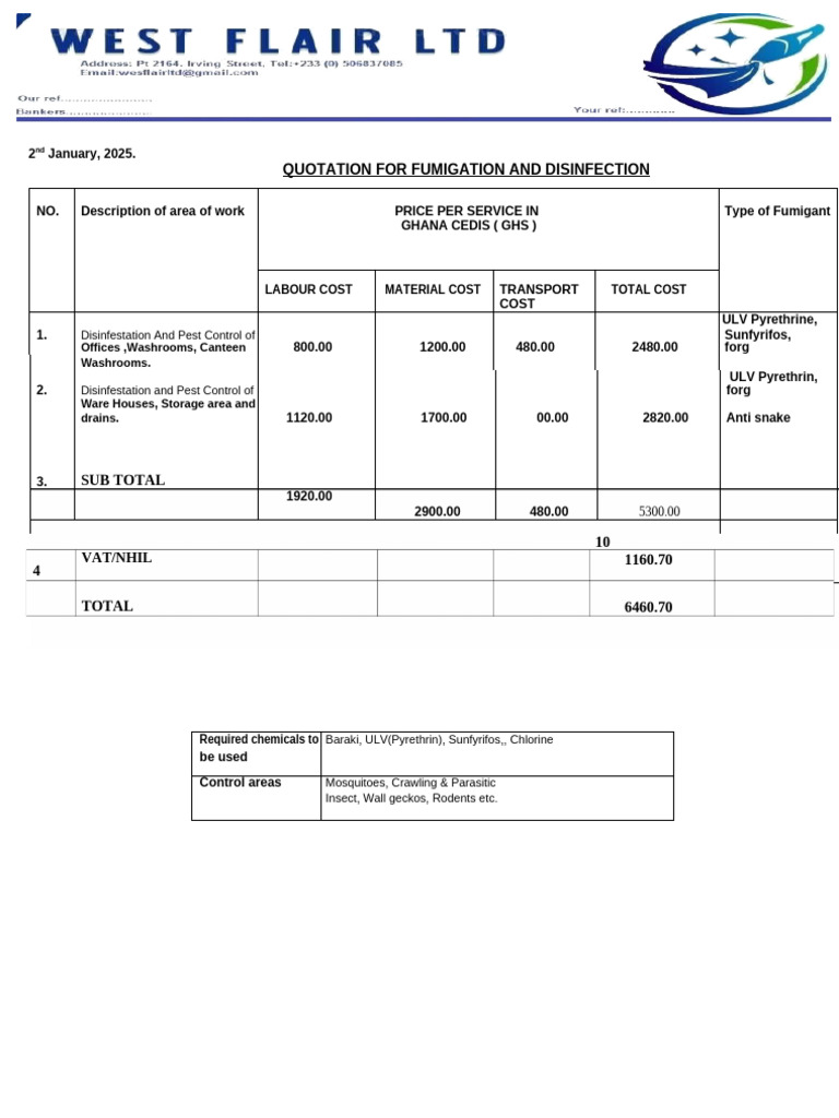 Fumigation Quotation for Seaweld Engineering | PDF | Pest Control ...