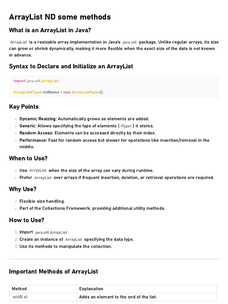 ArrayList ND some methods | PDF | Computer Science | Computer Programming ArrayList ND some methods | PDF | Computer Science | Computer Programming