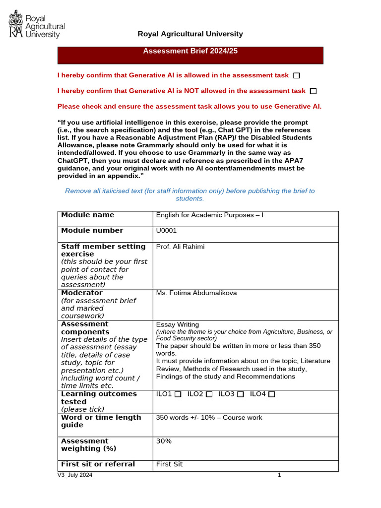 Assessment Brief Template 2024-25 Essay Writing | PDF | Artificial ...