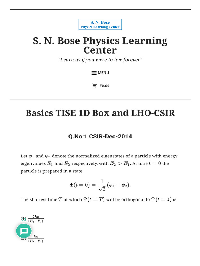 CSIR Physics Questions and Solutions | PDF | Wave Function | Physics