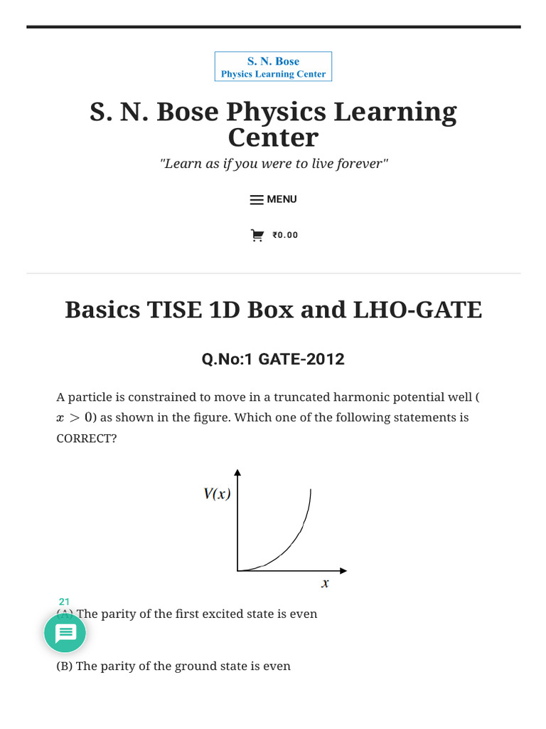 Basics_TISE_1D_Box_and_LHO-GATE | PDF | Photon | Schrödinger Equation