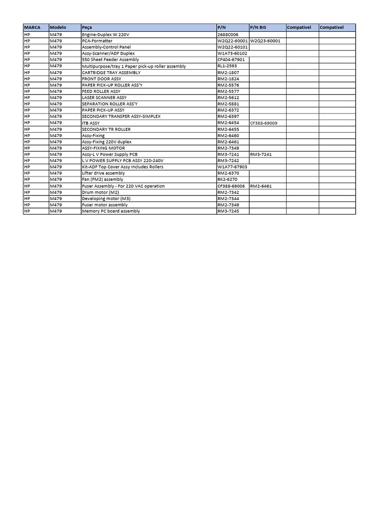 Hp m479 - Part List | PDF