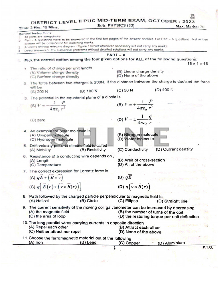 33 Physics IIPU Midterm 2023 | PDF