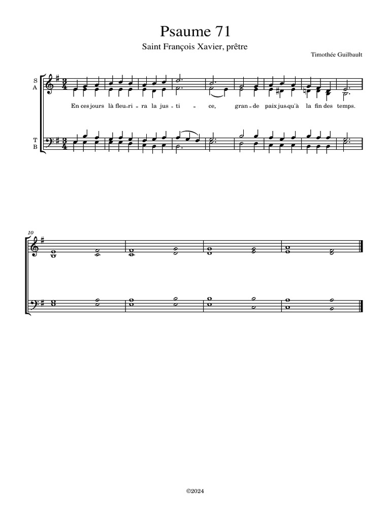 Psaume 71 - Saint François-Xavier (Timothée Guilbault) | PDF
