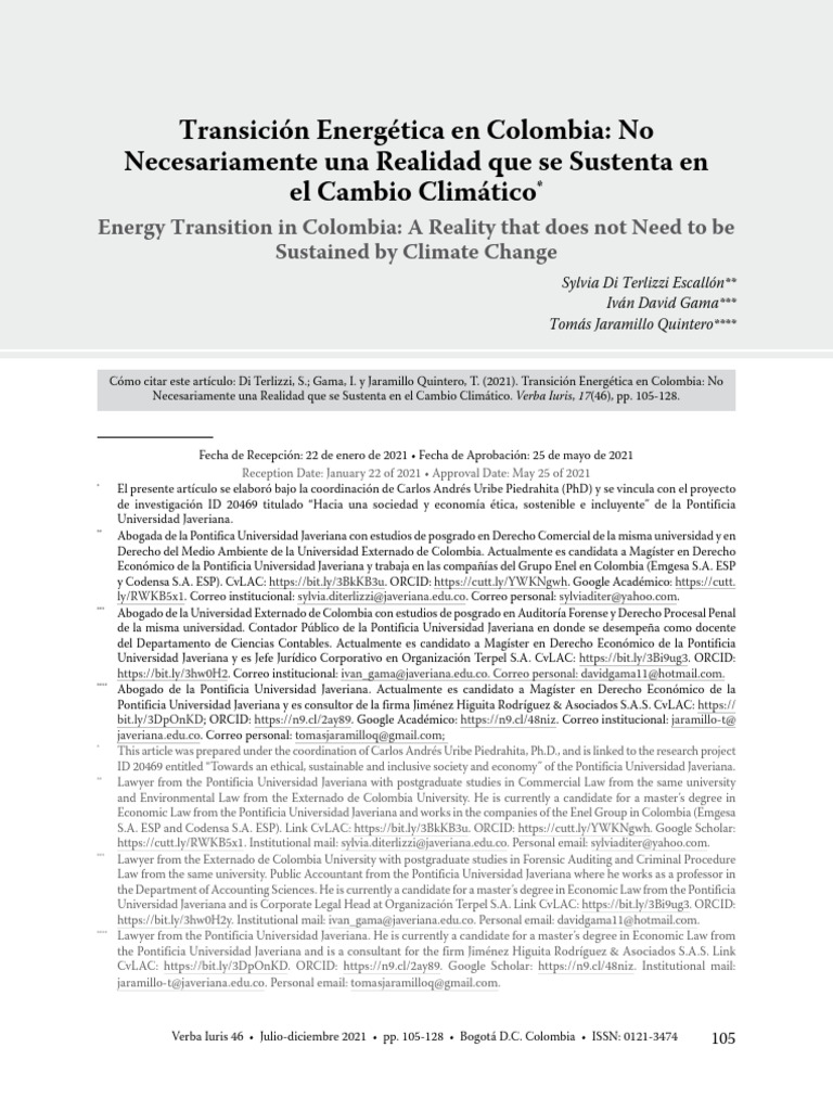 Transicion Energetica en Colombia No Necesariamente Una Realidad Que Se Sustenta en El Cambio ...