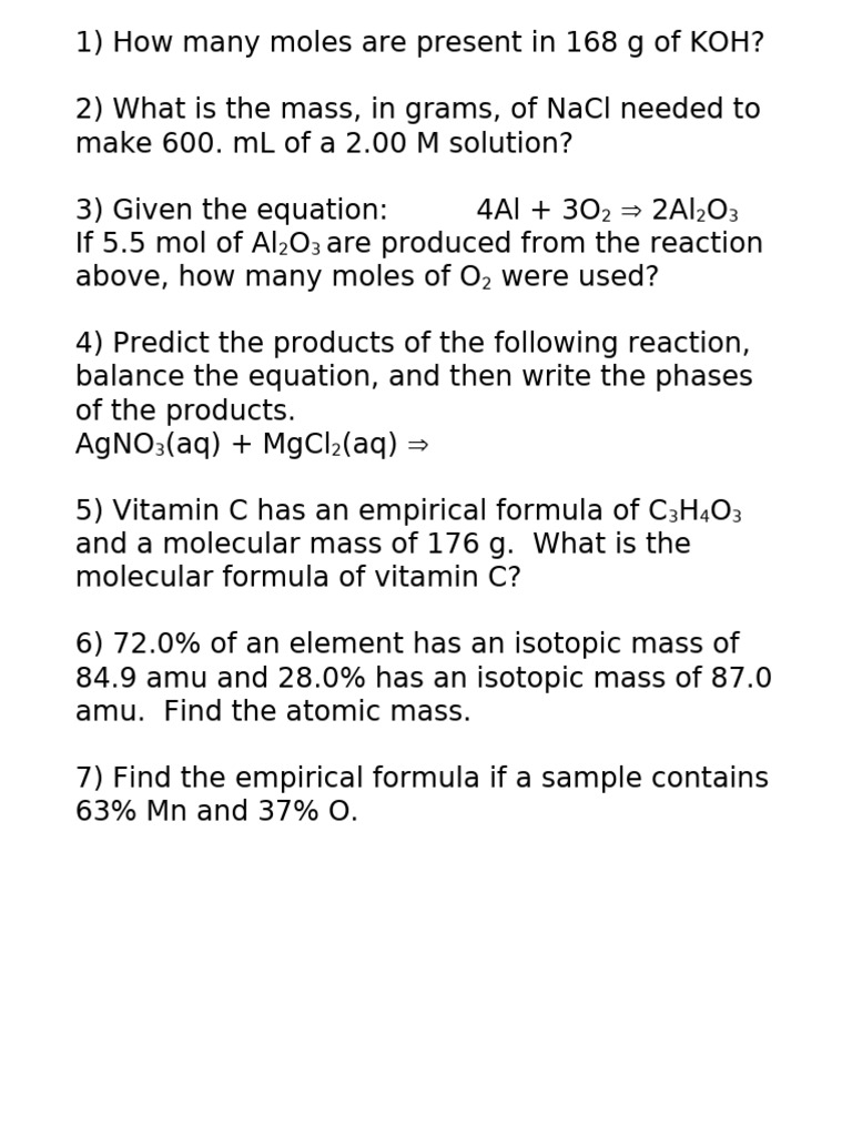 Chemistry Problem Set | PDF