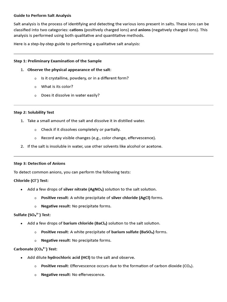 Salt Analysis | PDF | Salt (Chemistry) | Chloride