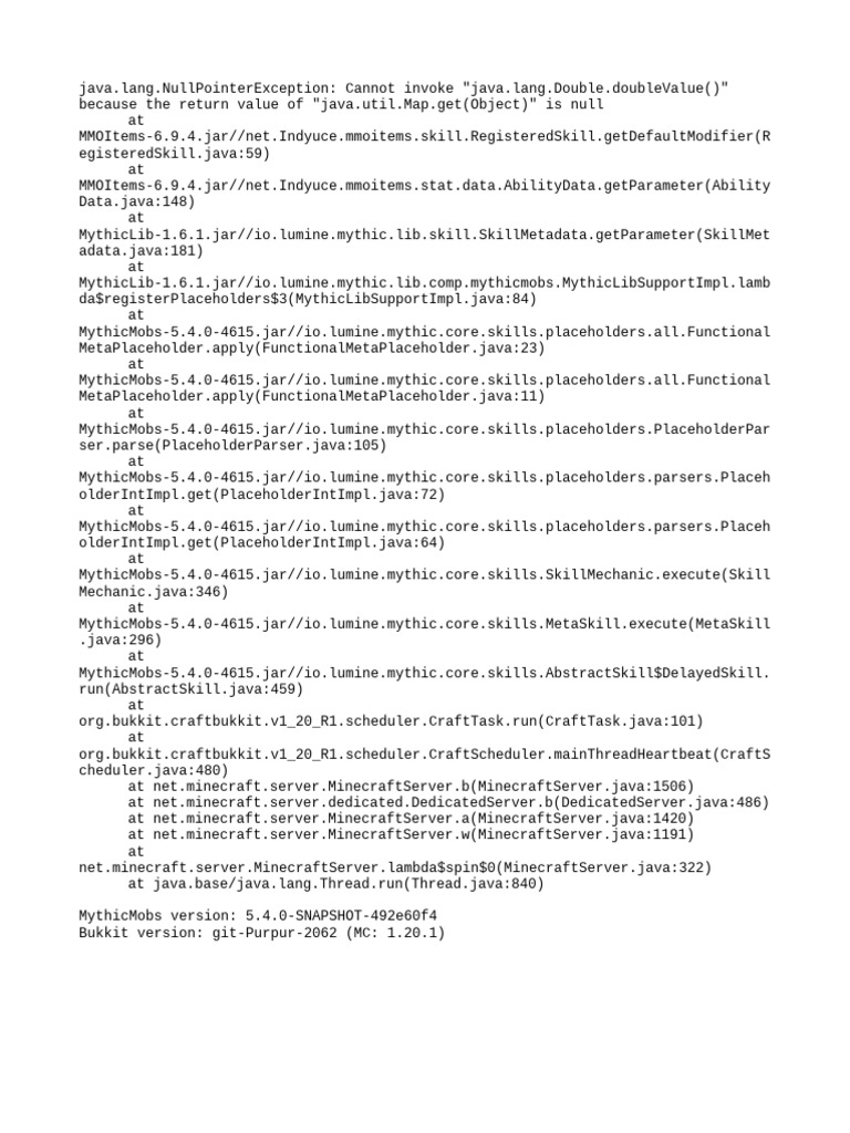 NullPointerException in MythicMobs | PDF