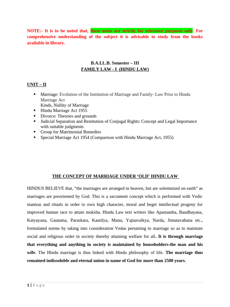 Unit II - HMA | PDF | Marriage | Divorce