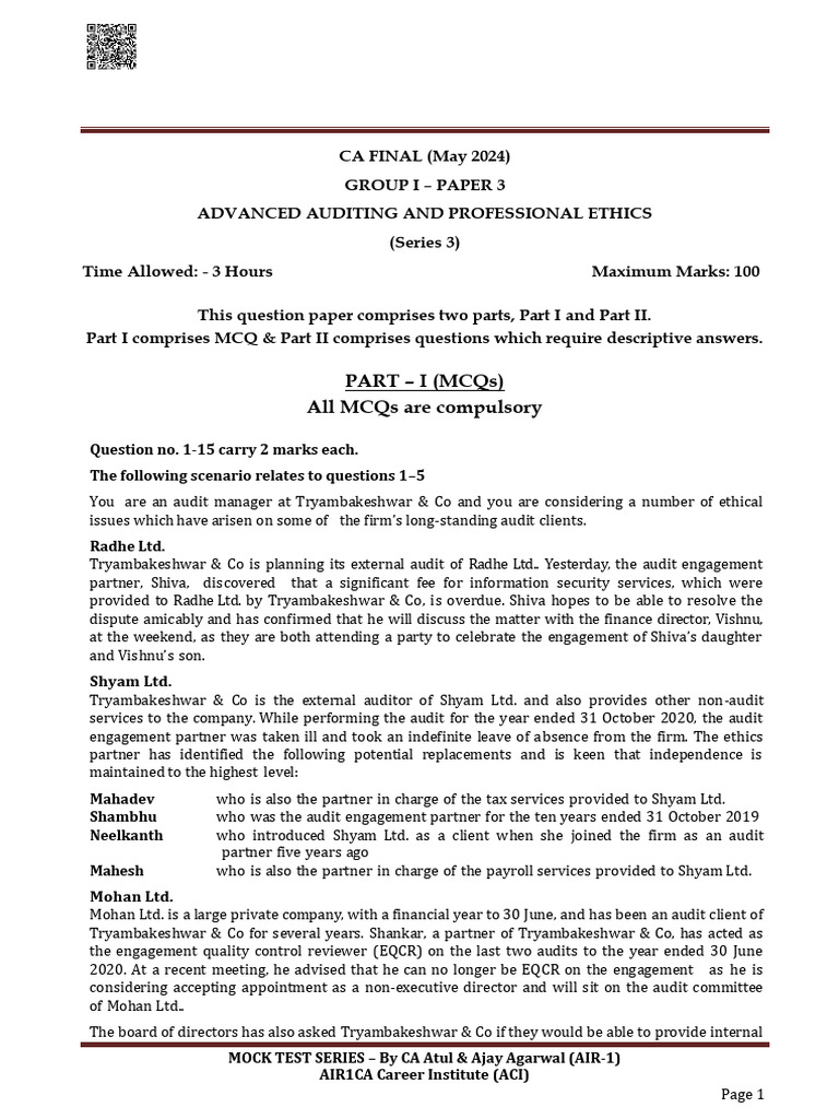 Audit 3 Question Paper | PDF | Audit | Auditor's Report