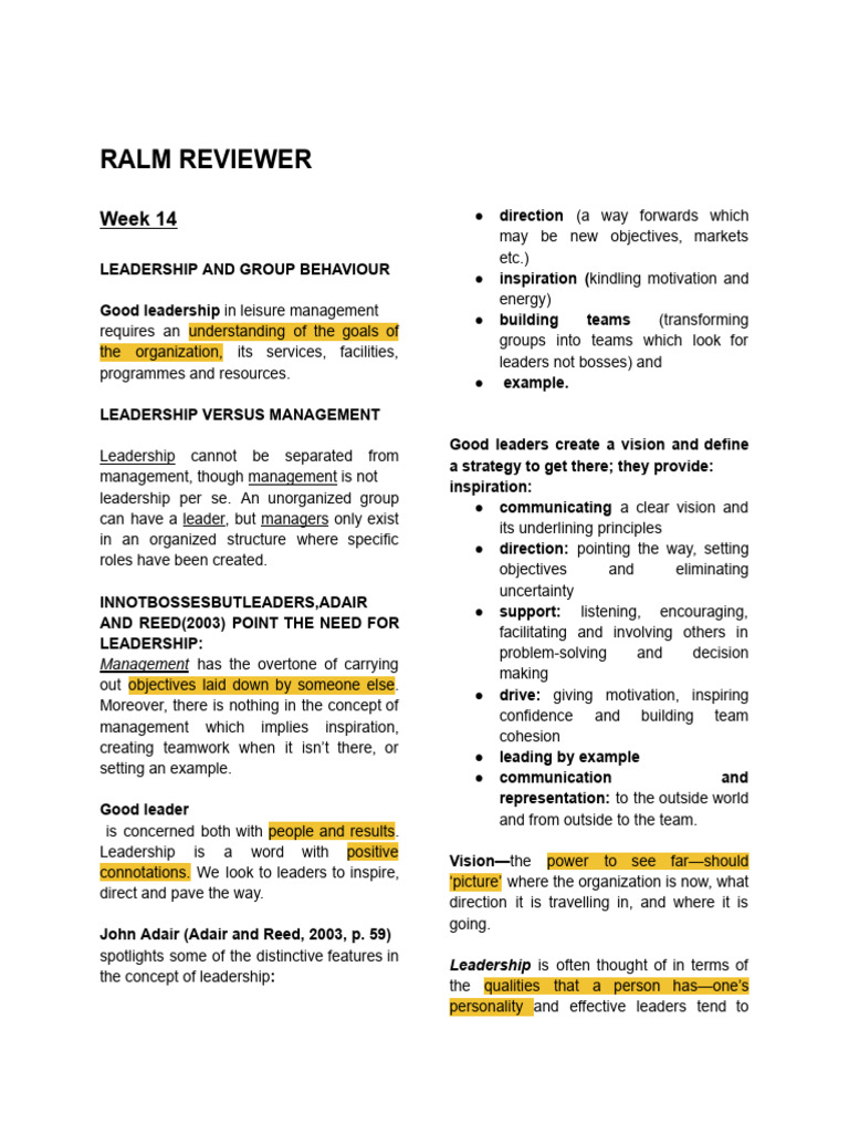 Ralm Finals Week 14 & 15 | PDF | Leadership | Business