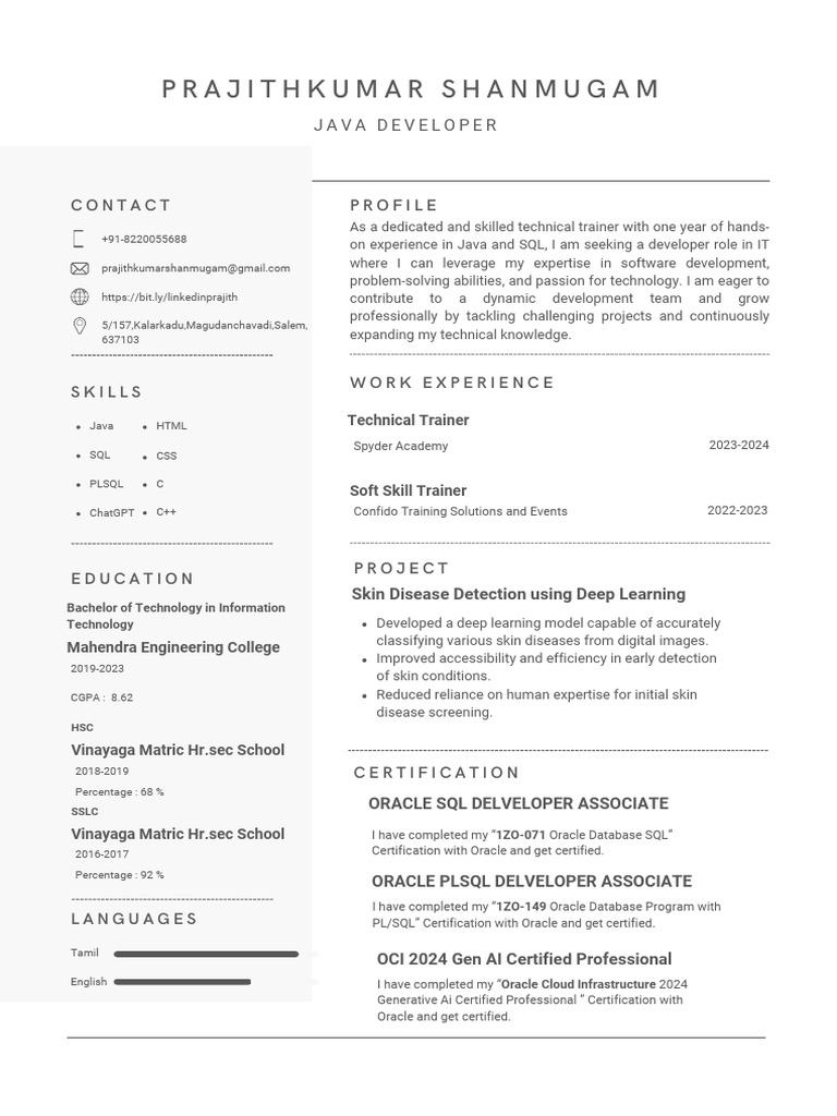 Java Developer Resume and Skills | PDF | Pl/Sql | Computing
