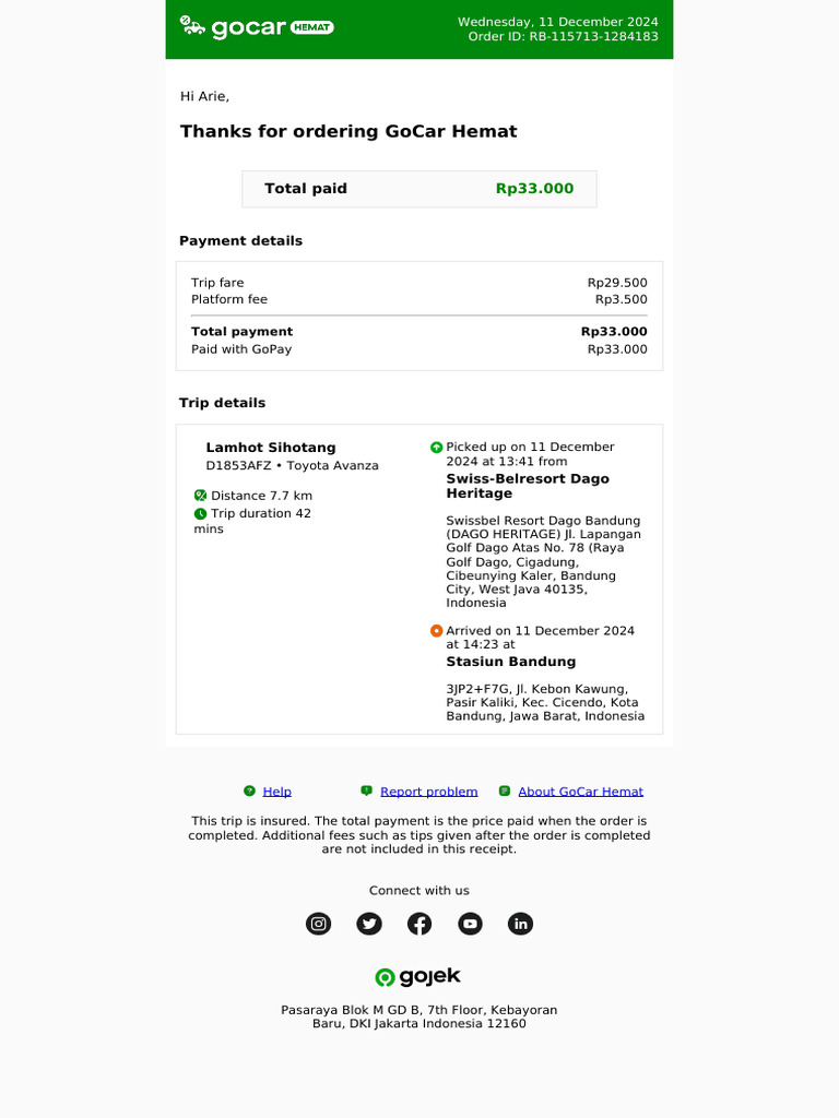 GoCar Hemat Order Receipt RB-115713 | PDF | Payments
