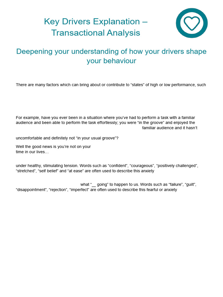 Key Drivers Explanation | PDF | Feeling | Anxiety