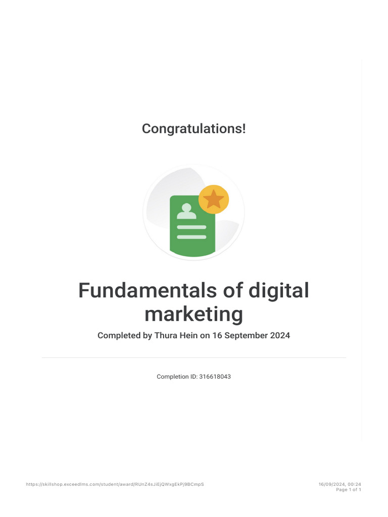 Certificate of Fundamental of Digital Marketing by Google | PDF