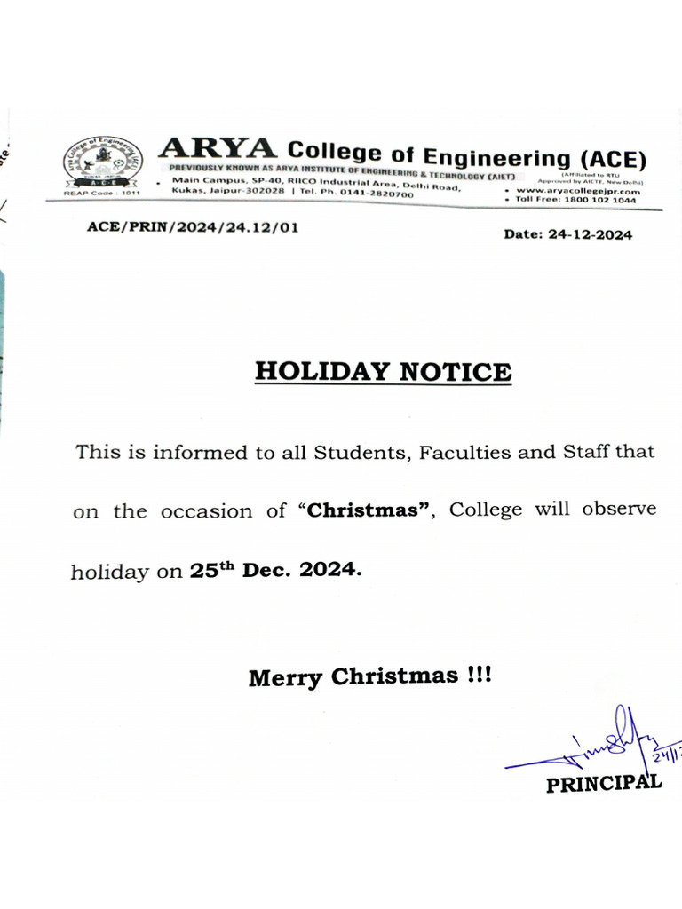 Christmas Holiday Notice hdjeue | PDF