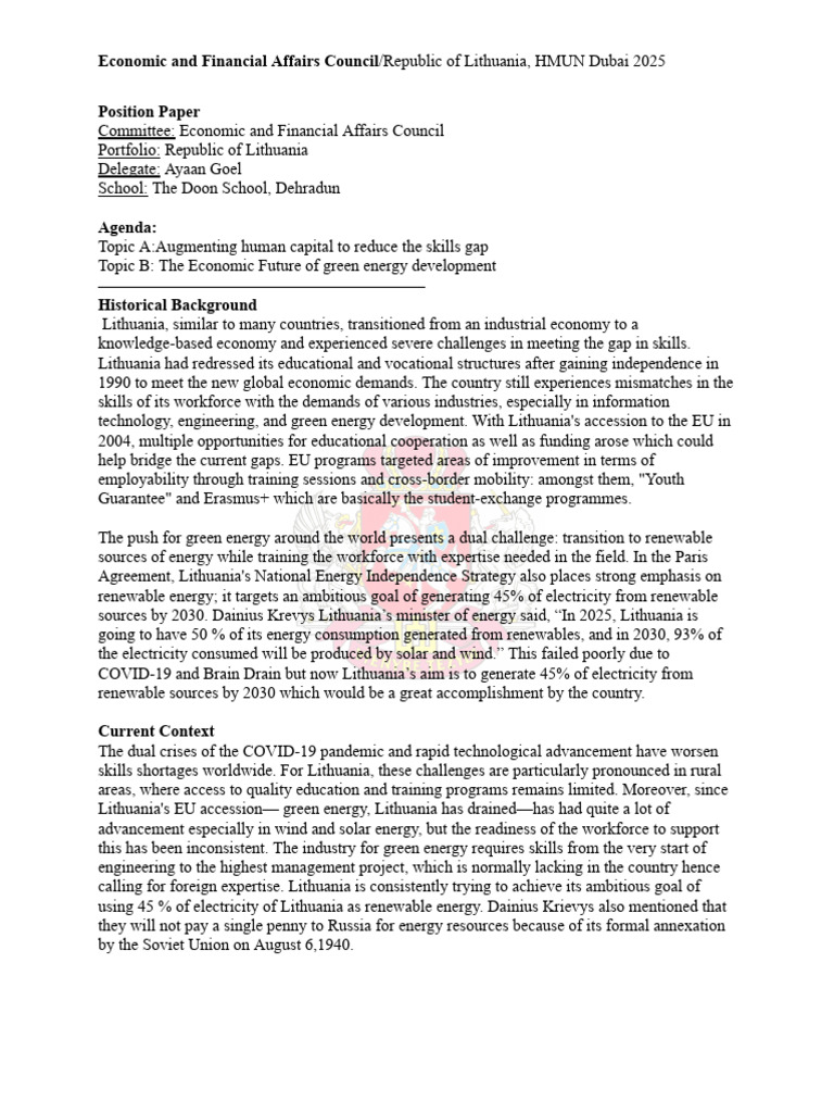 Position Paper - Republic of Lithuania (ECOFIN) HMUN DUBAI | PDF ...