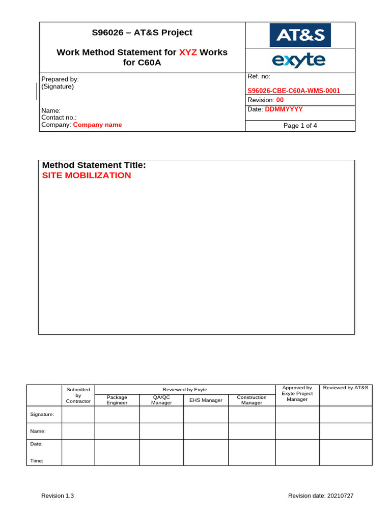 Work Method Statement Template RW (At&s) | PDF | Specification ...