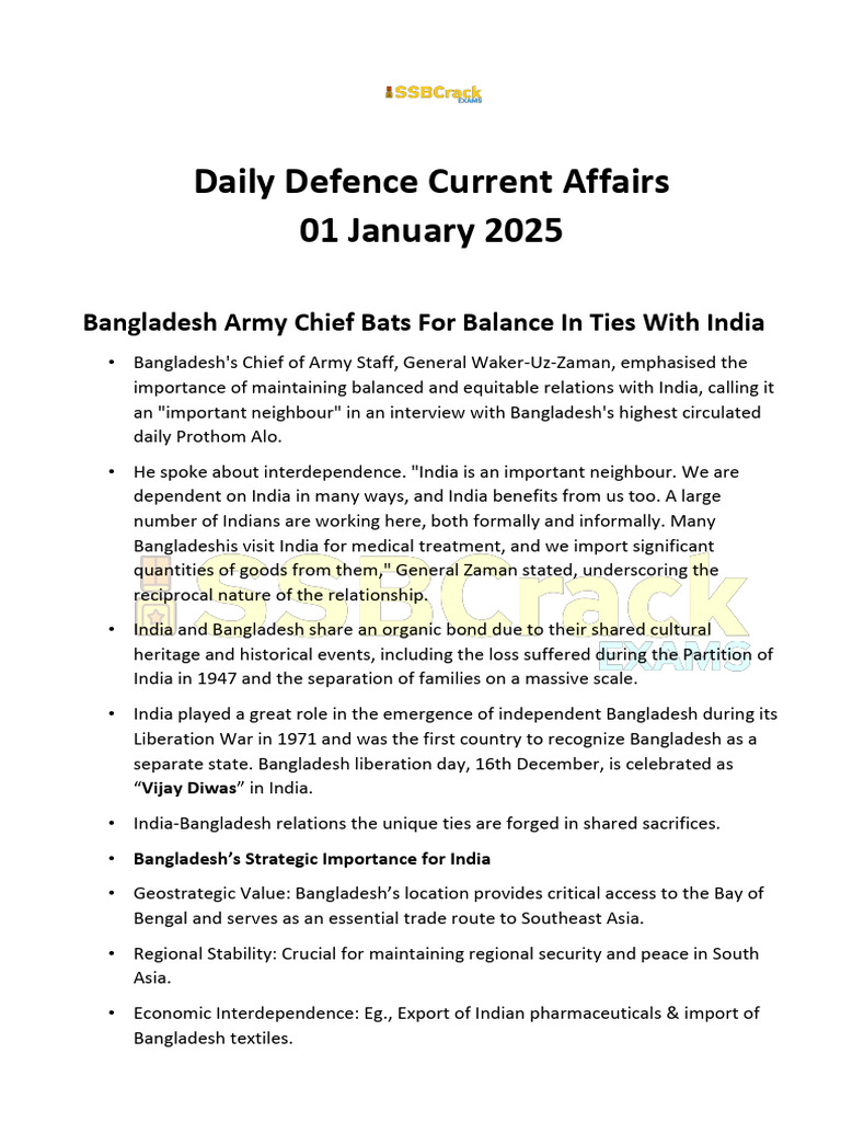 Daily-Defence-Current-Affairs-01.1.2025 | PDF | Bangladesh | Military