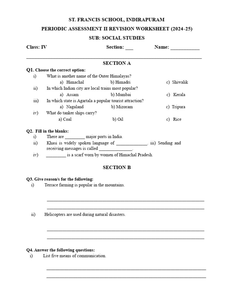 S.ST Class 4 PA II Revision Worksheet | PDF