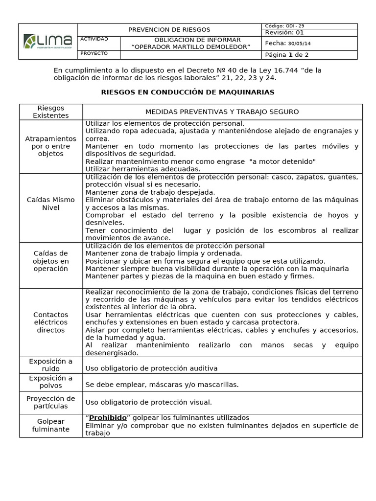 ODI-28 OPERADOR MARTILLO DEMOLEDOR | PDF